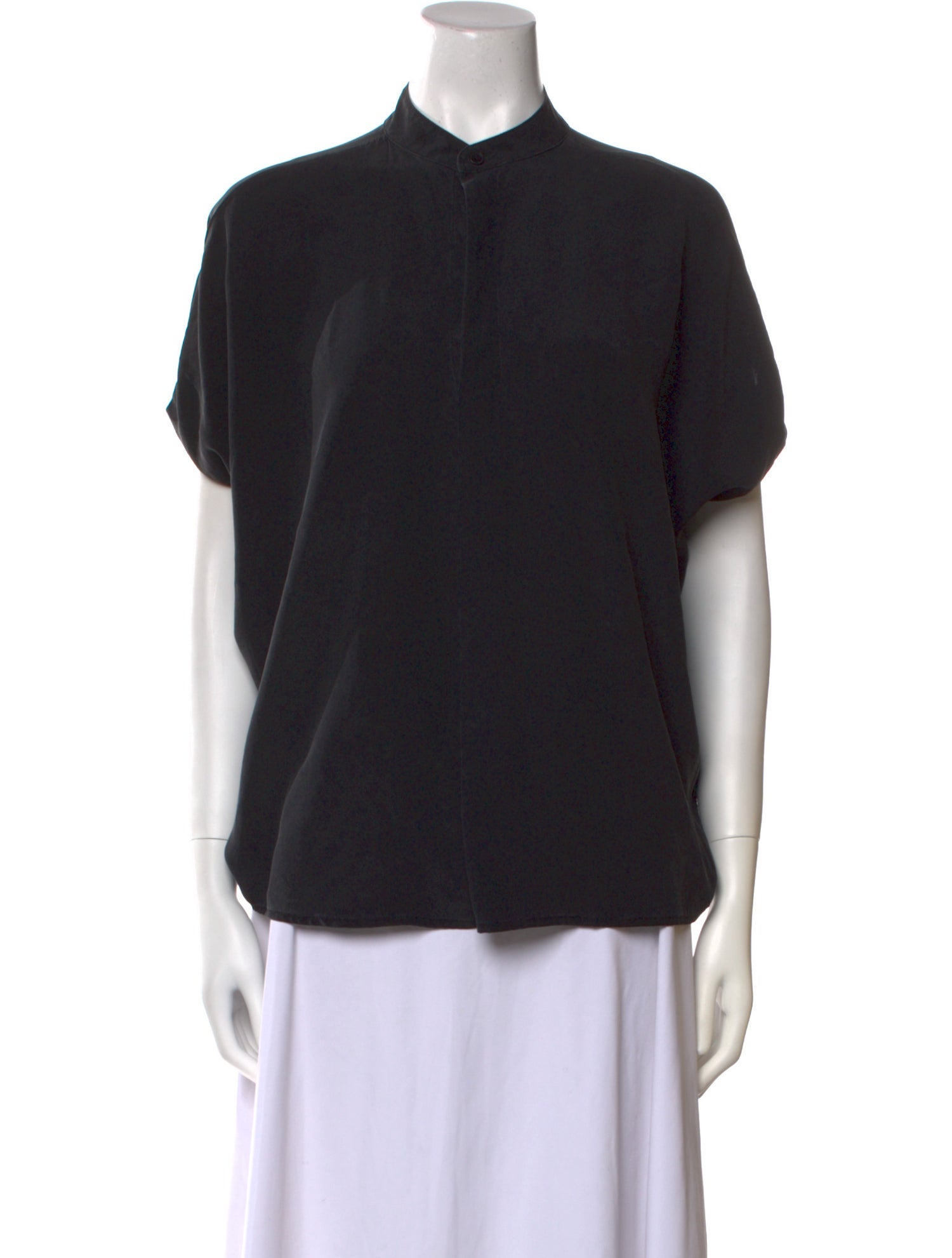 Zero + Maria Cornejo Silk Mock Neck Button-Up Top - Black Tops ...